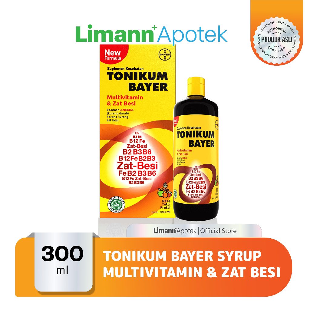 Jual Tonikum Bayer Syrup Multivitamin & Zat Besi isi 300 ml | Shopee ...