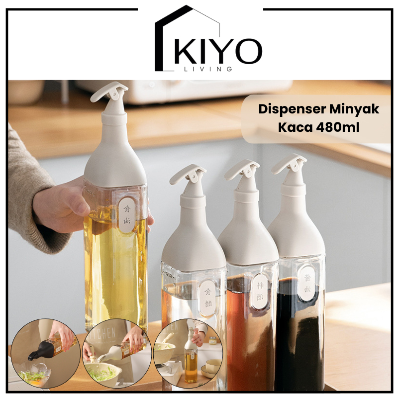 Jual KIYO Dispenser Botol Minyak Kaca 480ml Anti Tumpah Estetik Korean ...