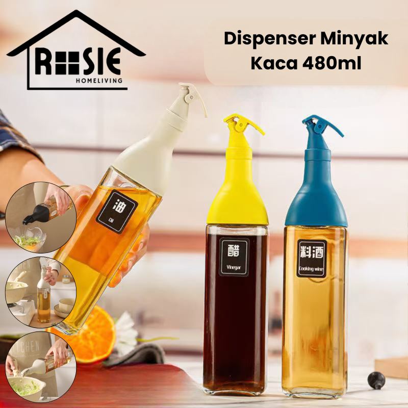 Jual ROSIE Dispenser Botol Minyak Kaca 480ml Anti Tumpah Estetik Korean ...