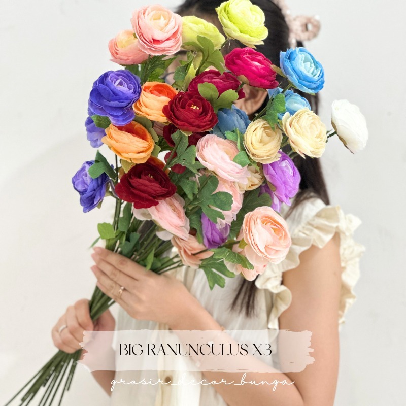 Jual (QD) BIG RANUNCULUS X3 mawar bulat rose artificial flower Bunga ...