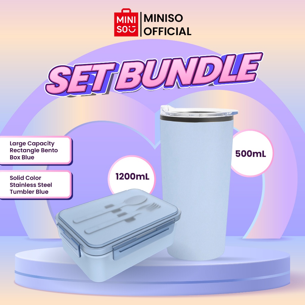 Jual [SPECIAL BUNDLE] MINISO Lunch Box Set Kotak Makan 1200ml Free ...