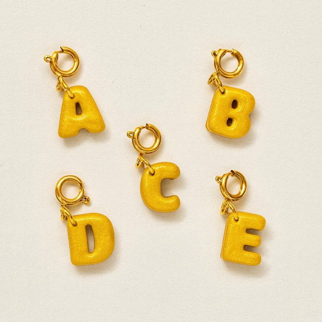 Jual Chera Charms Handmade Gold Clay Charms Alphabet Letters A-Z ...
