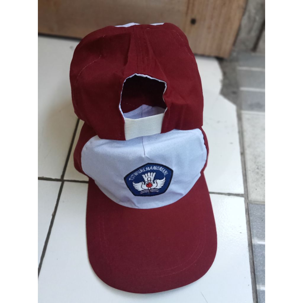 Jual Topi SD Umum Merah Putih Bordir Logo Biru Belakang Karet | Shopee ...