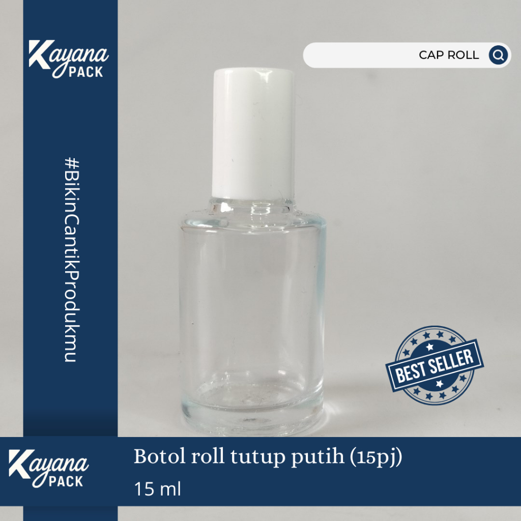 Jual Botol Parfum Kaca Bulat Tinggi Clear Roll On 15ml Tutup Putih atau ...