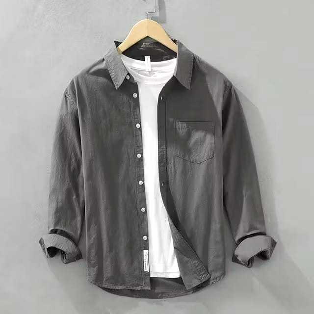 Jual Kemeja Pria Slim Fit Warna Abu Tua – Modis, Adem, dan Nyaman ...