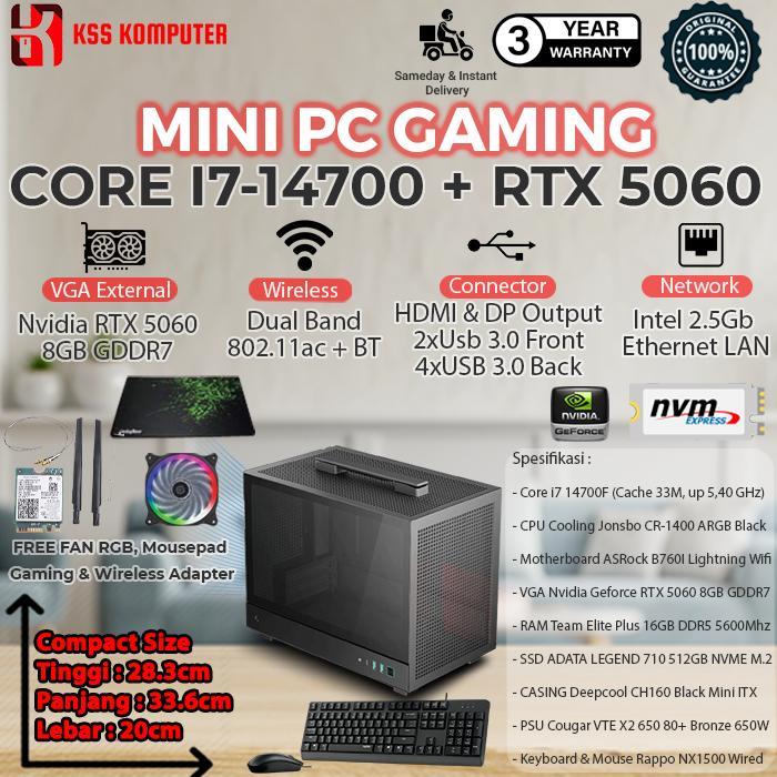 Jual PC Gaming Mini ITX Core I7 14700, RTX 5060, 32GB DDR5, DEEPCOOL ...