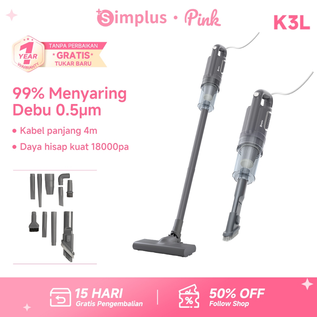Jual (Hadiah Poin Anggota)Simplus Pink 9in1 Vacuum Cleaner 18000PA Penghisap Debu Penghisap Debu ...