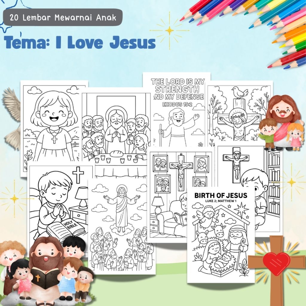 Jual TERMURAH!! 20 Lembar Mewarnai Tema I Love Jesus (Cerita Alkitab ...