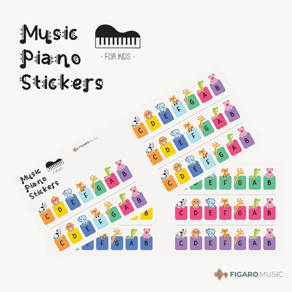 Jual Piano Stickers keyboard labels for kids, note names with cute ...