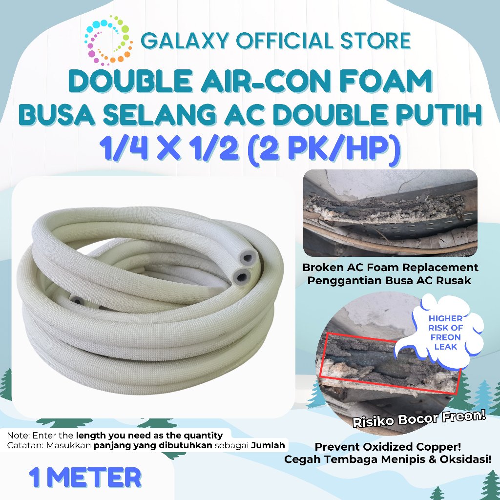 Jual BUSA AC DOUBLE PUTIH 1/4 x 1/2 [ 2 PK ] (1 METER) | Shopee Indonesia