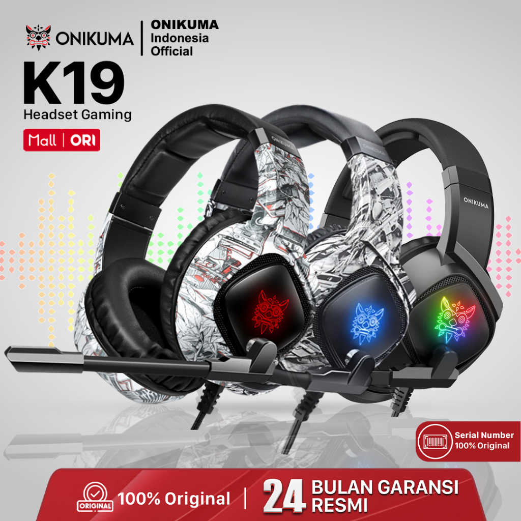 Jual ONIKUMA K19 RGB Headphone Gaming Wired Black Grey White Original ...