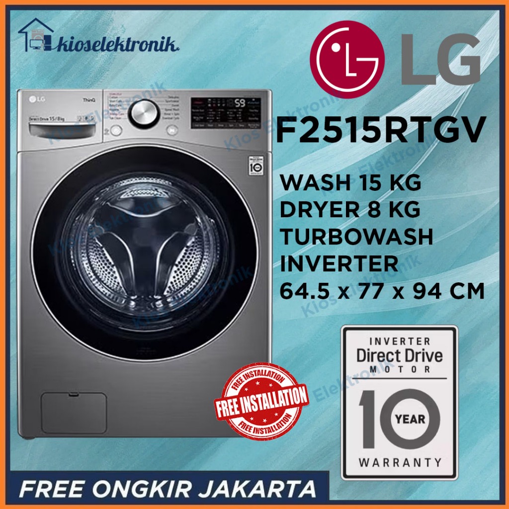 Jual LG F2515RTGV Mesin Cuci Front Loading 15Kg Wash / 8Kg Dryer Kering ...