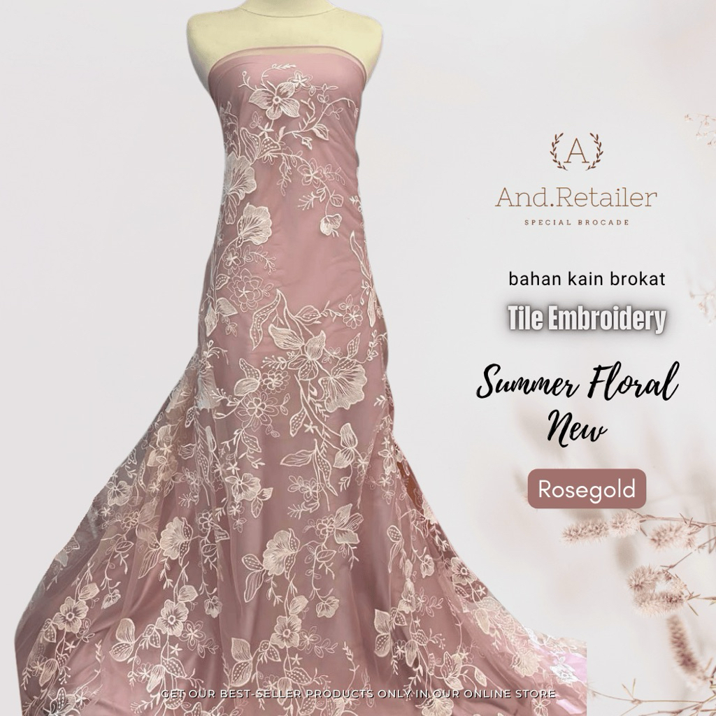 Jual Bahan Kain Brokat Mewah Tile Embroidery Summer Floral 2tone Motif ...