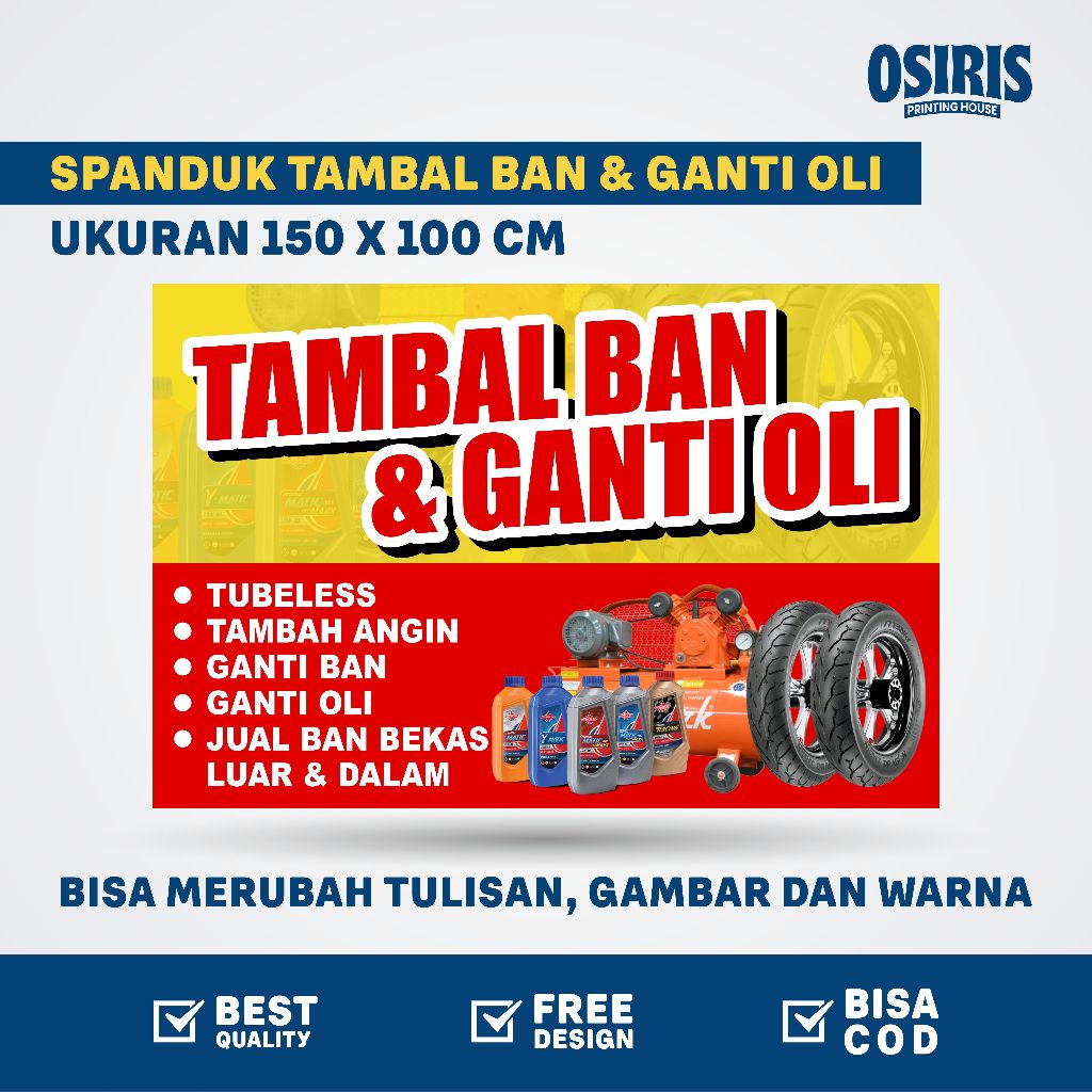 Jual CETAK SPANDUK/BANNER TAMBAL BAN & GANTI OLI - UKURAN 150 X 100 CM ...
