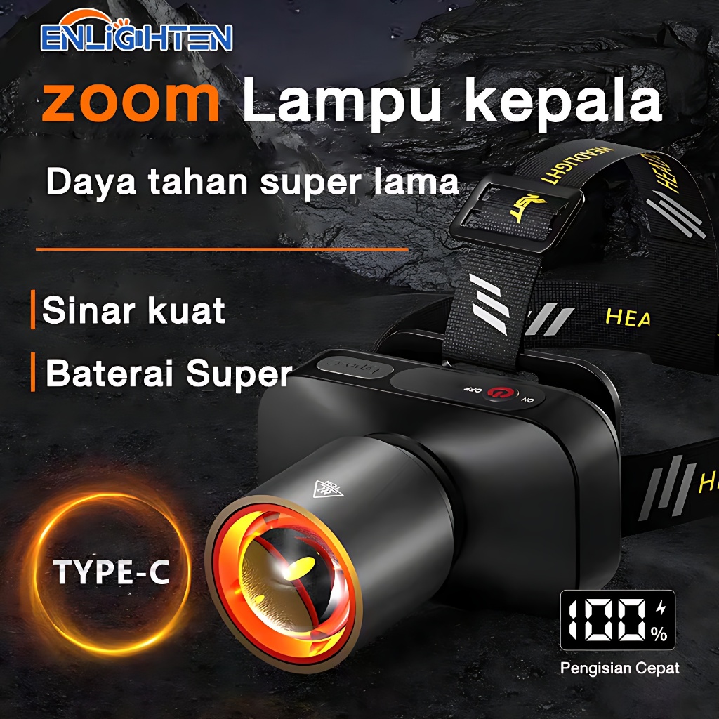Jual 【Garansi 10 tahun】Senter Kepala Super Terang Anti Air Senter Kepala Zoom 1000 Lumen 100 ...