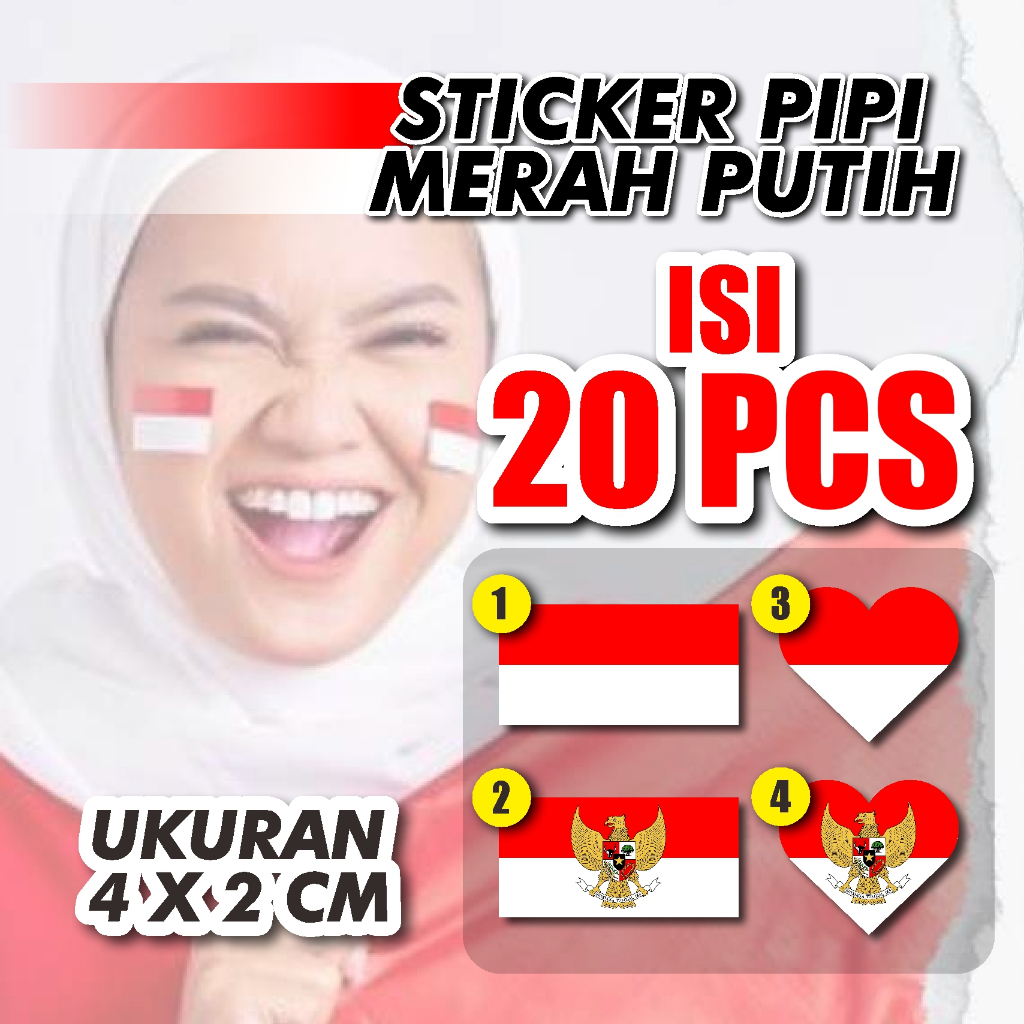 Jual ISI 20 PCS Stiker Pipi Bendera Indonesia isi 20 Lembar Sticker Merah Putih Garuda Pancasila ...