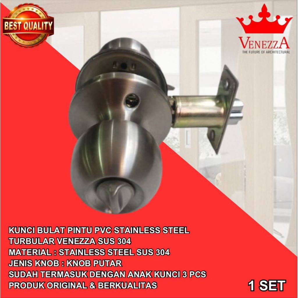 Jual Kunci Bulat Kamar Mandi Pintu PVC VENEZZA TURBULAR LOCK Stainless ...