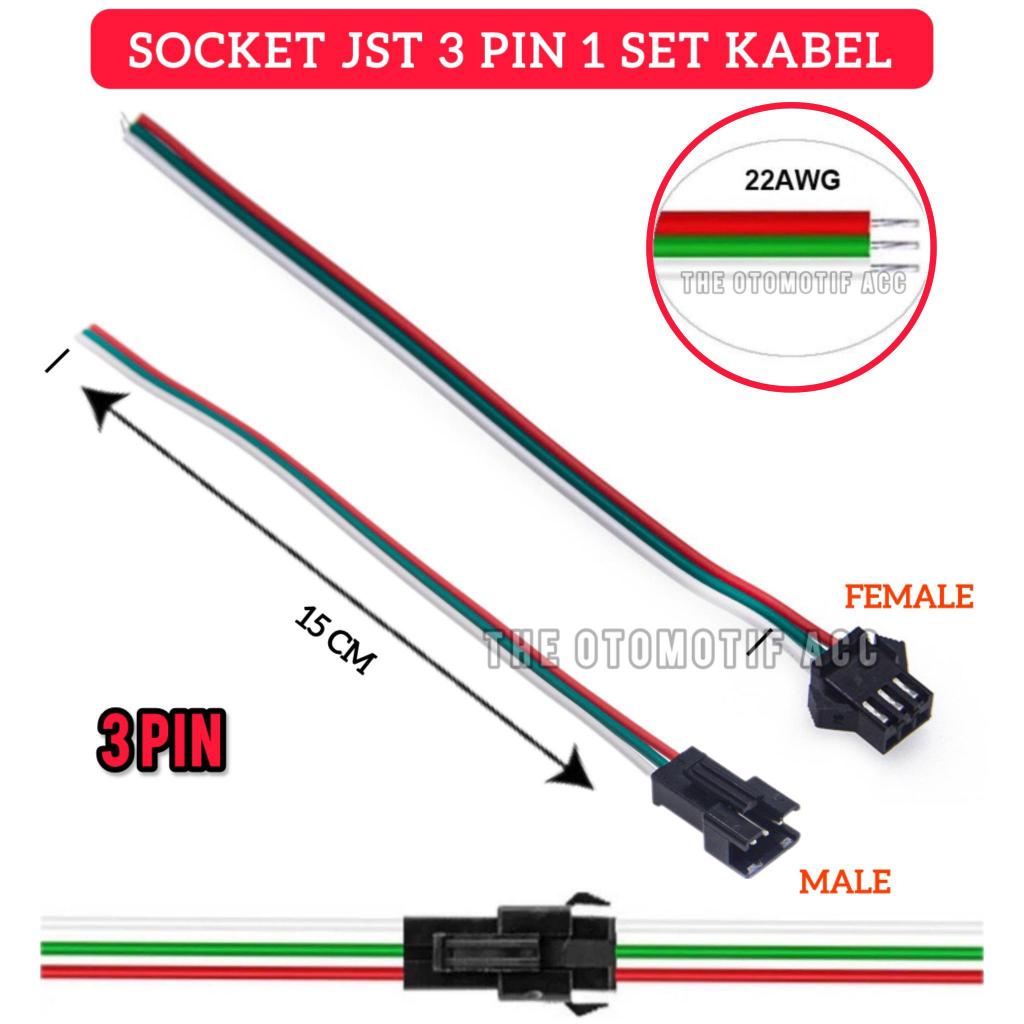 Jual Kabel Soket JST 3 Pin plus kabel Konektor LED DC SM Female Male ...