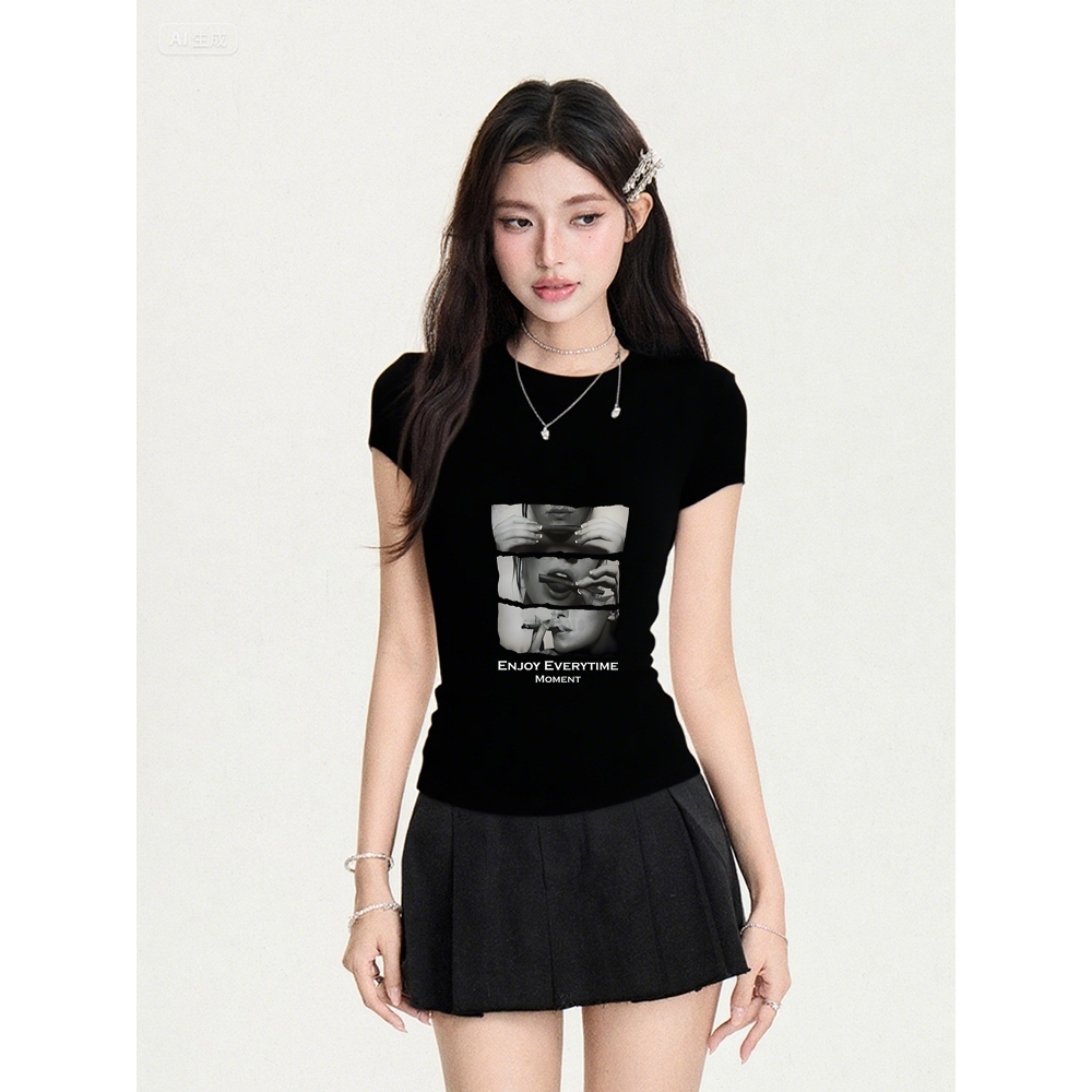 Jual RIOD AOER Gadis rokok retro Amerika T-shirt Crop Top| Lengan ...