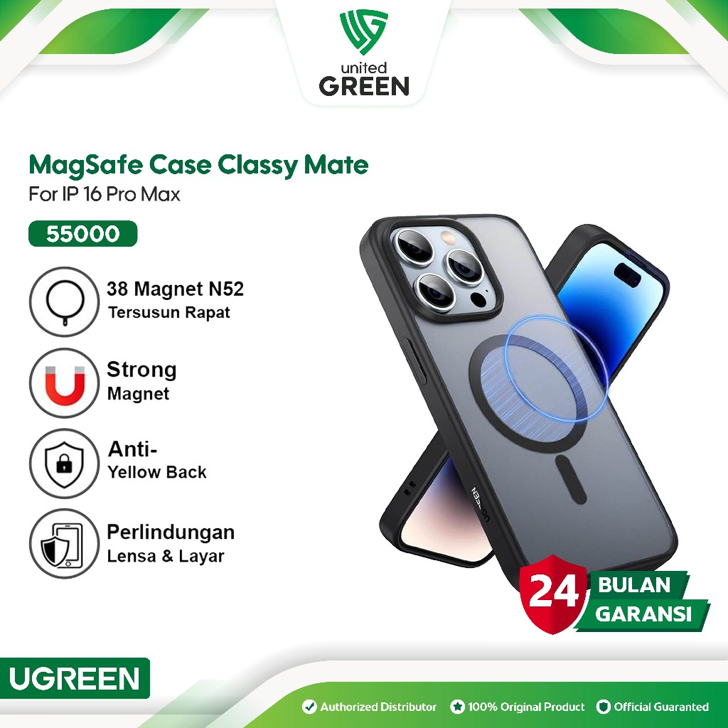 Jual UGREEN 55000 MagSafe Case Classy Black Matte Compatible for Iphone ...