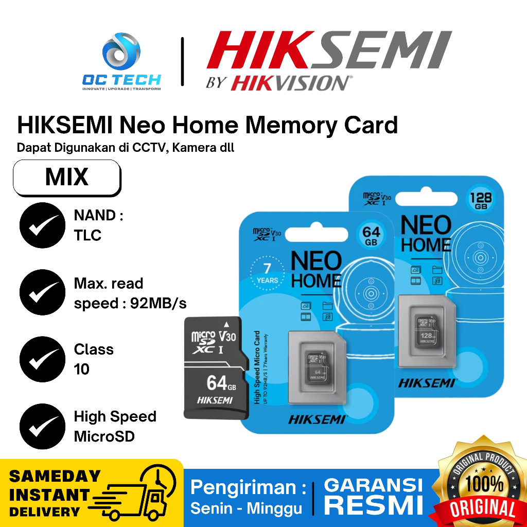 Jual Micro SD Hiksemi Neo Home 64GB 128GB Class10 Untuk CCTV Series D1 Memory Card Original ...