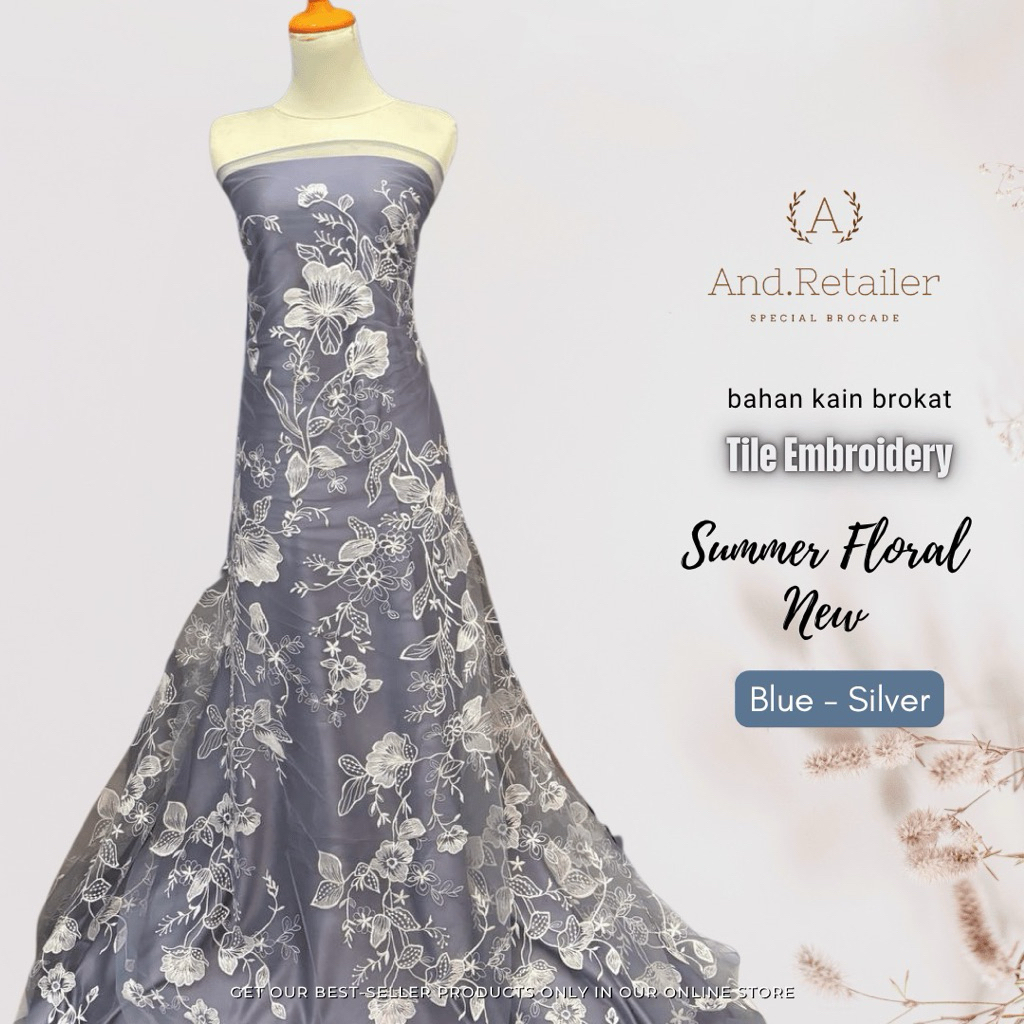 Jual Bahan Kain Kebaya Mewah Tile Embroidery Summer Floral New Motif ...