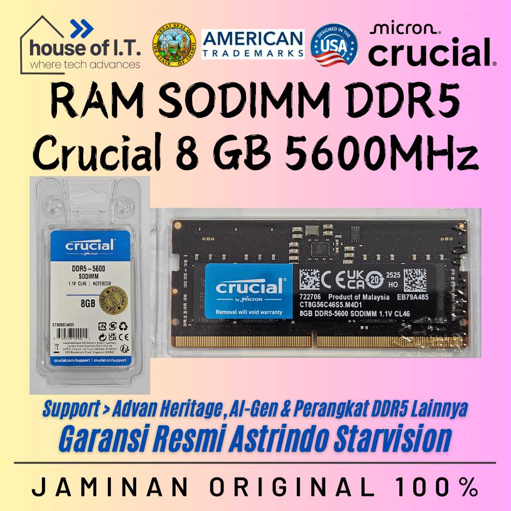 Jual Crucial RAM Sodimm 8GB DDR5 5600MHz - Crucial RAM Sodimm 16GB DDR5 ...