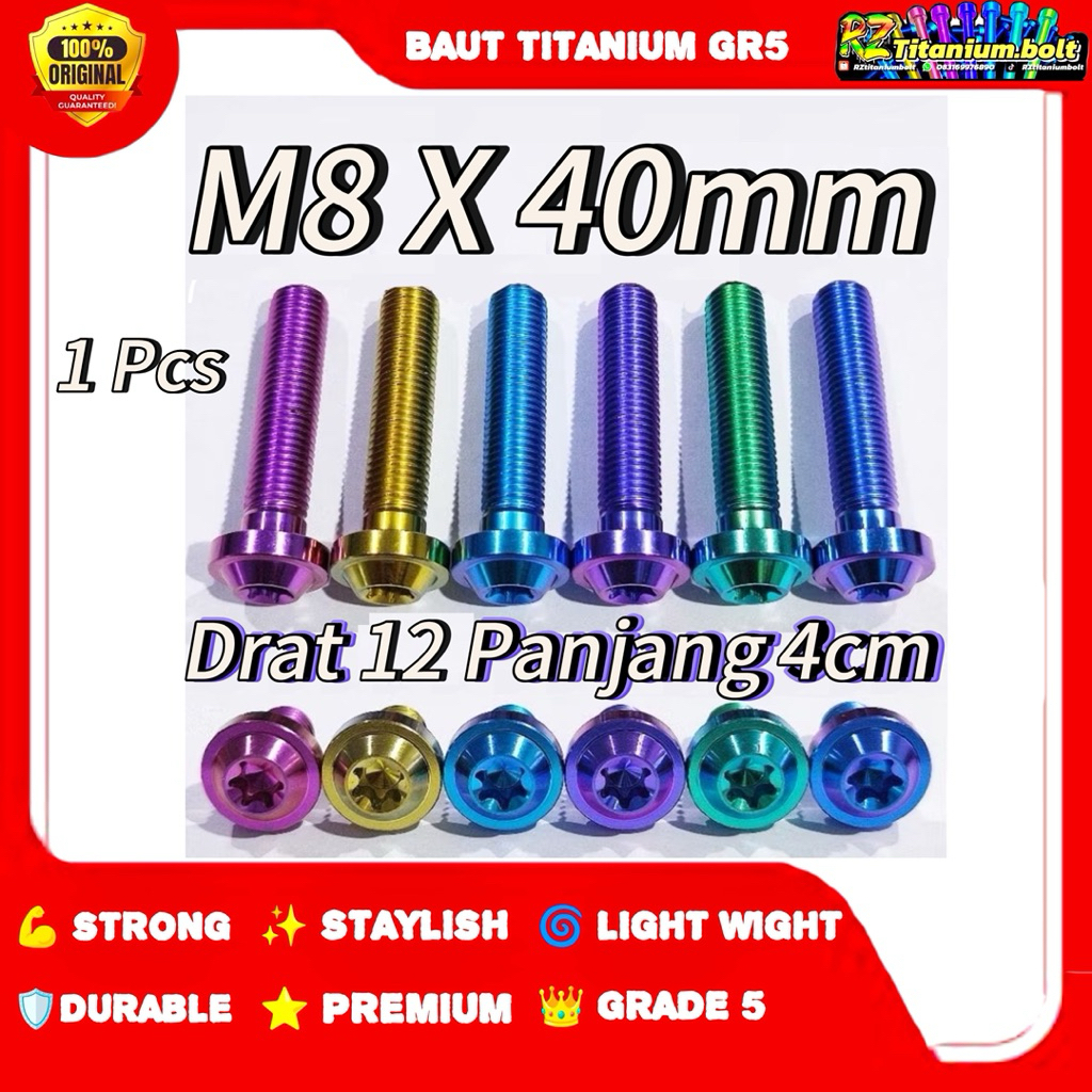 Jual (1 pcs) Baut Titanium M8 x 40mm Drat 12 Panjang 4cm Big Head ...
