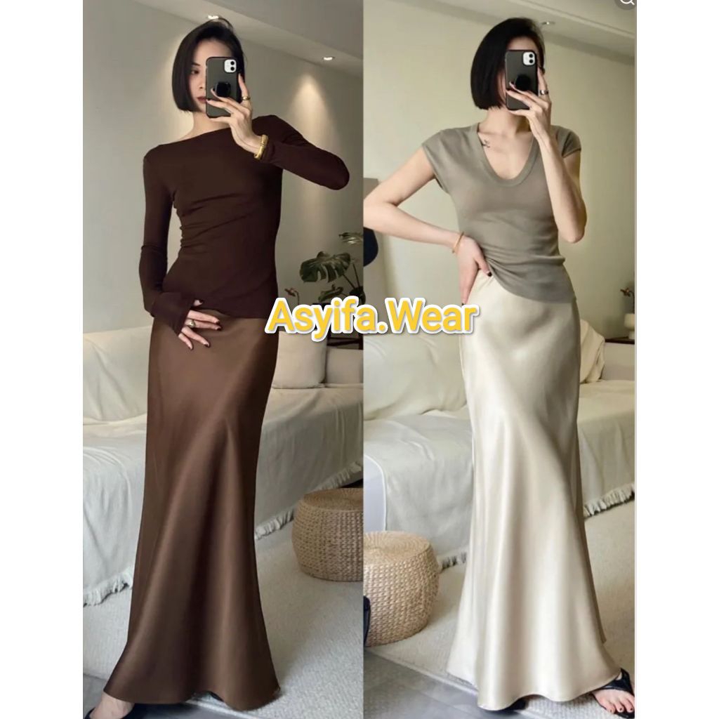 Jual Asyifa Skirt Rok satin silk premium-rok skirt-satin long skirt-rok ...
