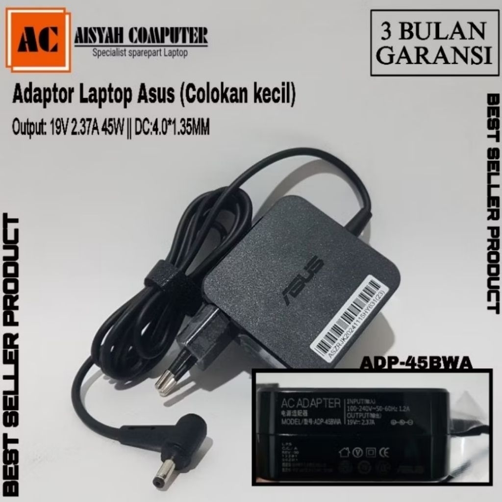 Jual Charger 45W For Asus 19V 2.37A W19-045N3B Rev:A01 ADP-45BW B W16 ...