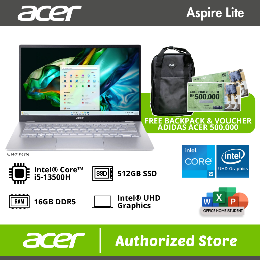 Jual ACER ASPIRE LITE AL14 71P 53TG I5 13500H 16GB DDR5 512GB 14" IPS ...
