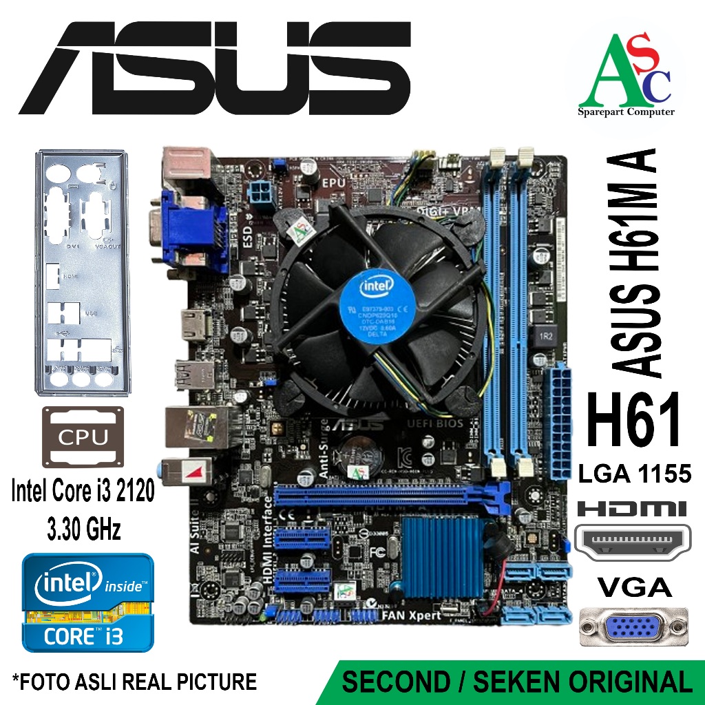 Jual Paket Motherboard Asus H61 Core i3 Fan Intel Backpanel | Shopee ...