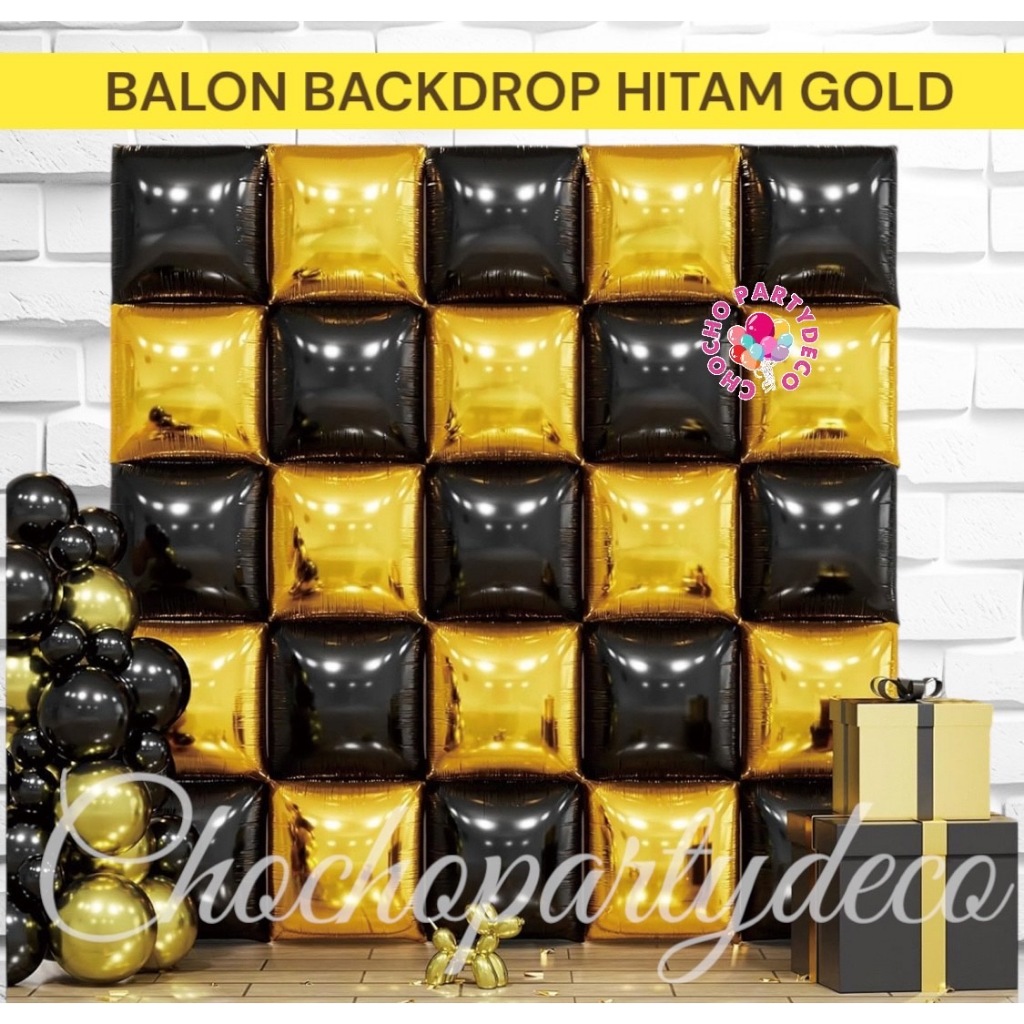 Jual Balon BACKDROP HITAM GOLD / Balon Foil Kotak Hitam Backdrop ...