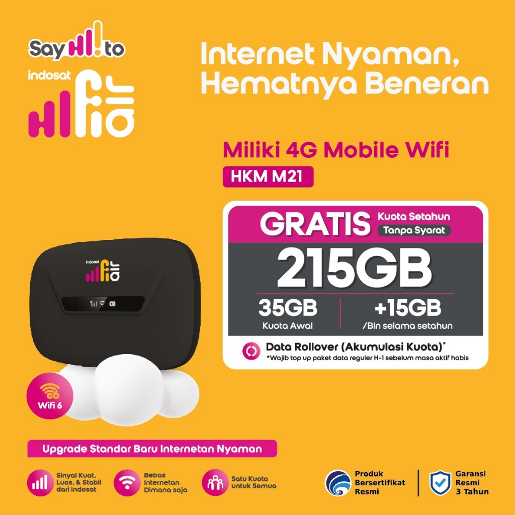 Jual Modem Wifi Hifi Air Free Internet 1th 215GB Tanpa Syarat Indosat ...