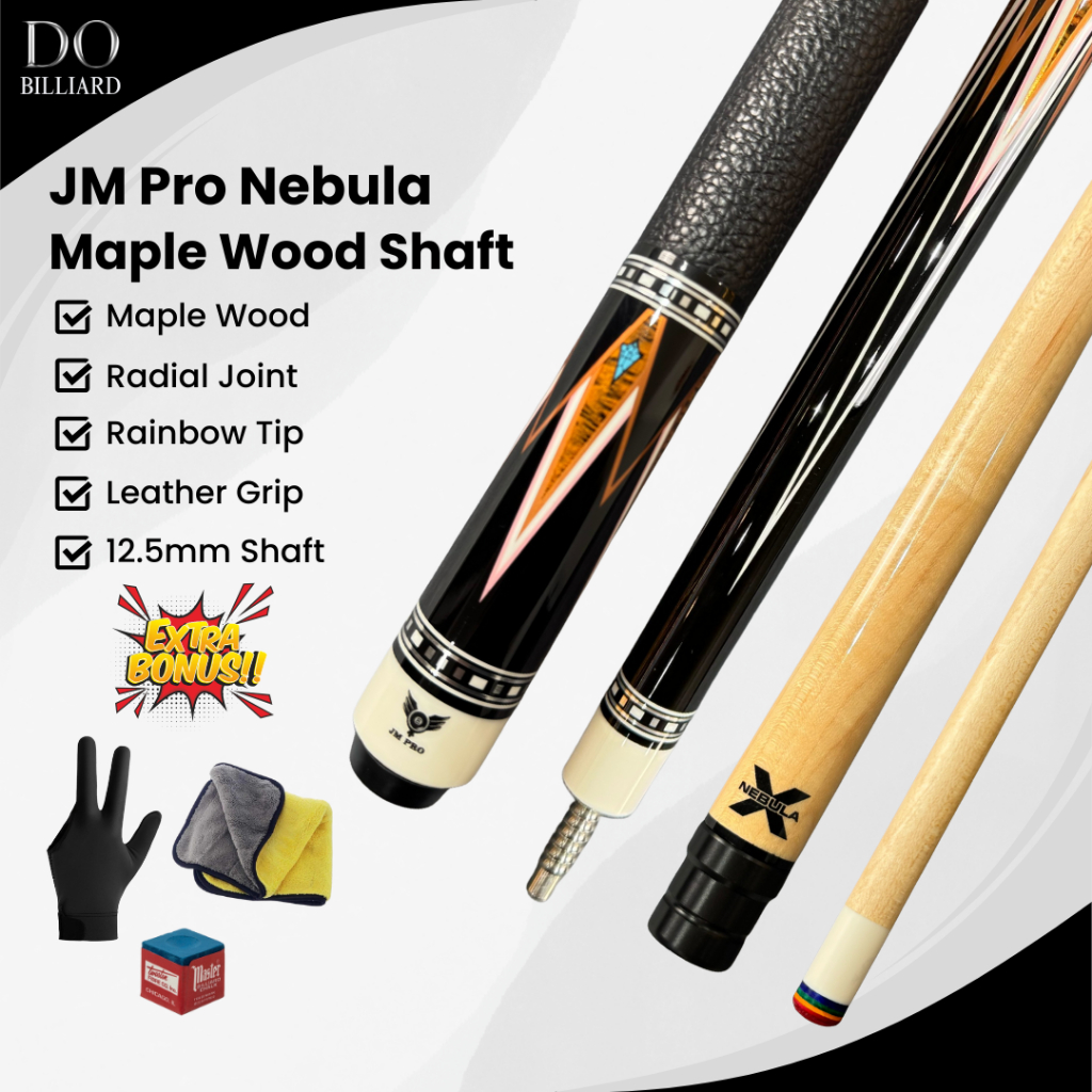 Jual Stick Billiard JM PRO NEBULA Maple Shaft Cue Leather Grip Low ...