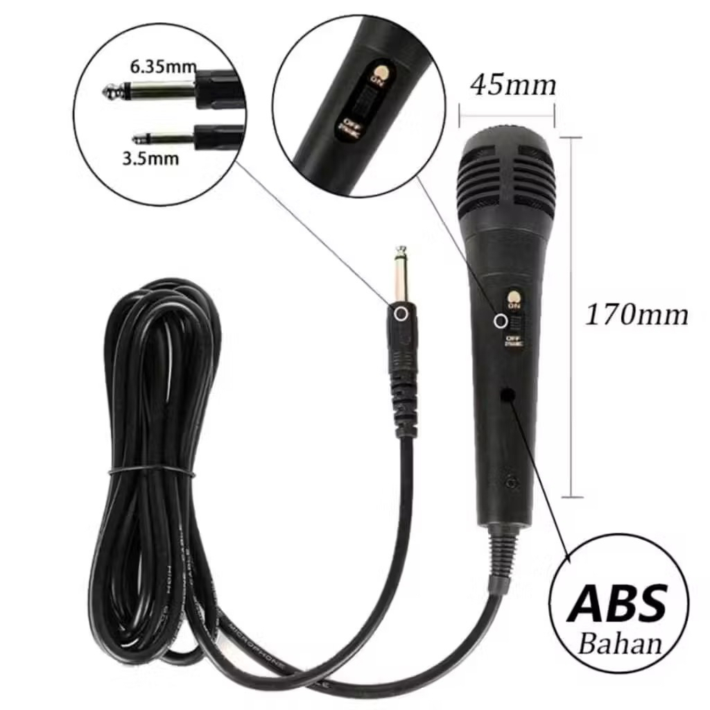 Jual MICROPHONE KABEL JACK BESAR /MIC KABEL SUARA BESAR 6,35mm /3,5mm ...