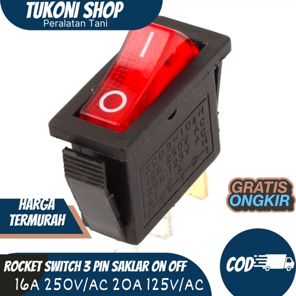 Jual Rocket Switch 3 Pin Saklar ON OFF 16A 250V/AC 20A 125V/AC | Shopee ...