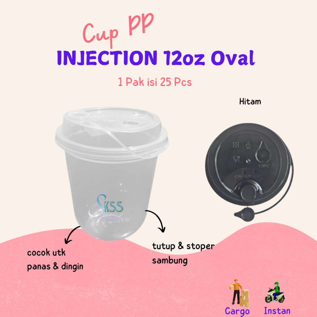 Jual Cup PP Injection Oval 360ml 12oz l Gelas Plastik Boba Cheese Tea 360 ml 12 Oz isi 25 Pcs ...
