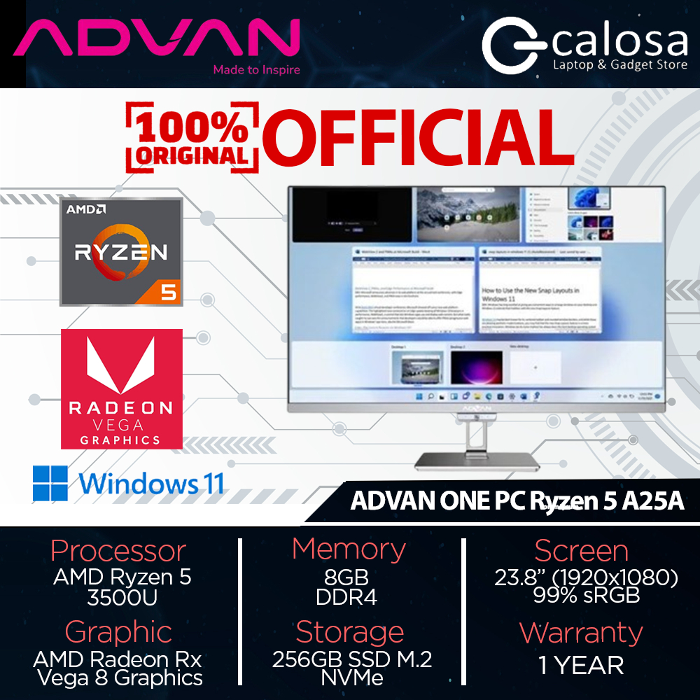 Jual ADVAN One PC A25A Ryzen 5 3500U 8GB RAM SSD SSD 24″ FHD Windows 11 ...