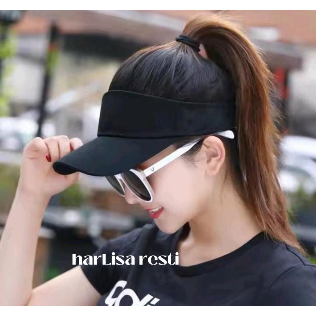 Jual Topi Wanita Terbaru Korea Visor Pelindung Sinar UV Matahari Pengait Masker | Shopee Indonesia
