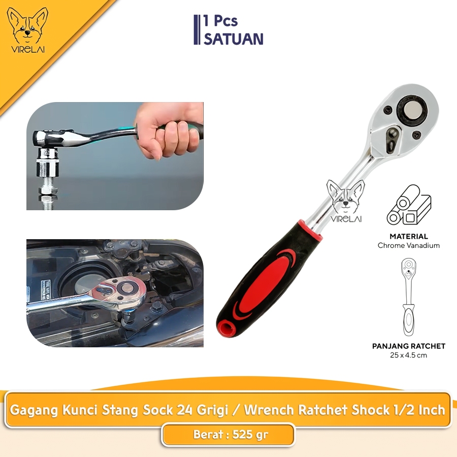 Jual Gagang Kunci Ratchet Stang Shock Sok 24 Grigi / Wrench Sock 1/2 ...
