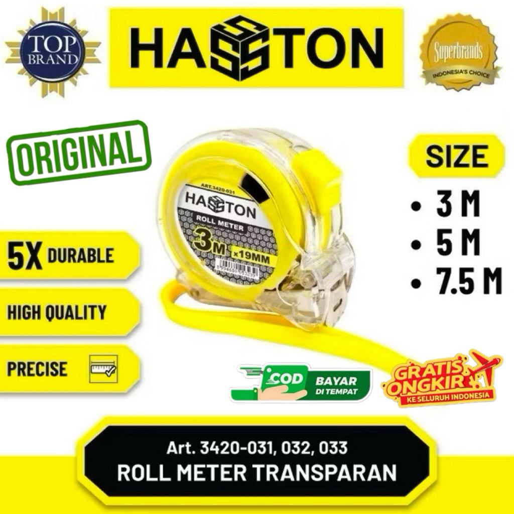 Jual TEKIRO METERAN TRANSPARAN 3M 5M 7.5M 10M ORIGINAL TOOLS meter bening meter gulung meter ...