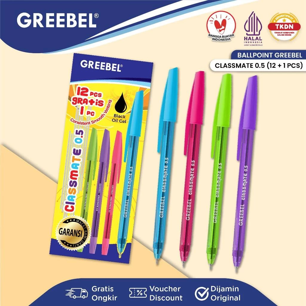Jual GREEBEL Pulpen Ballpen / Classmate 0.5 Hitam / Ballpoint Bolpen ...