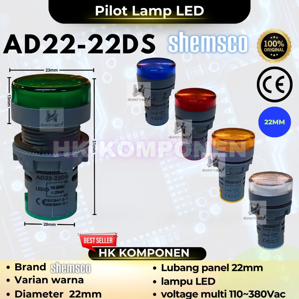 Jual Shemsco Pilot lamp led 110/220/380Vac 22mm multi volt varian warna AD22-22DS SHEMSCO ...