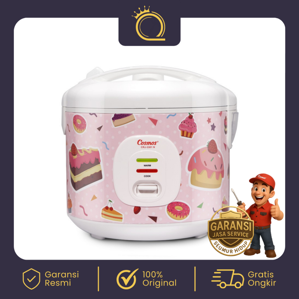 Jual Cosmos Rice Cooker Non Stick 1.8 Liter CRJ-3301 N Cake Magic Com ...