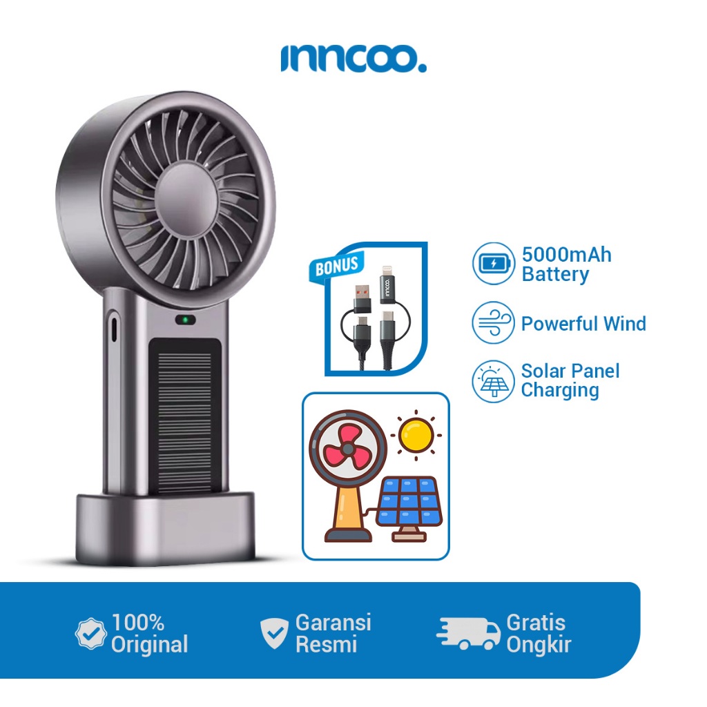 Jual INNCOO Kipas Angin Portable Mini Genggam Solar Panel Charger Extra ...