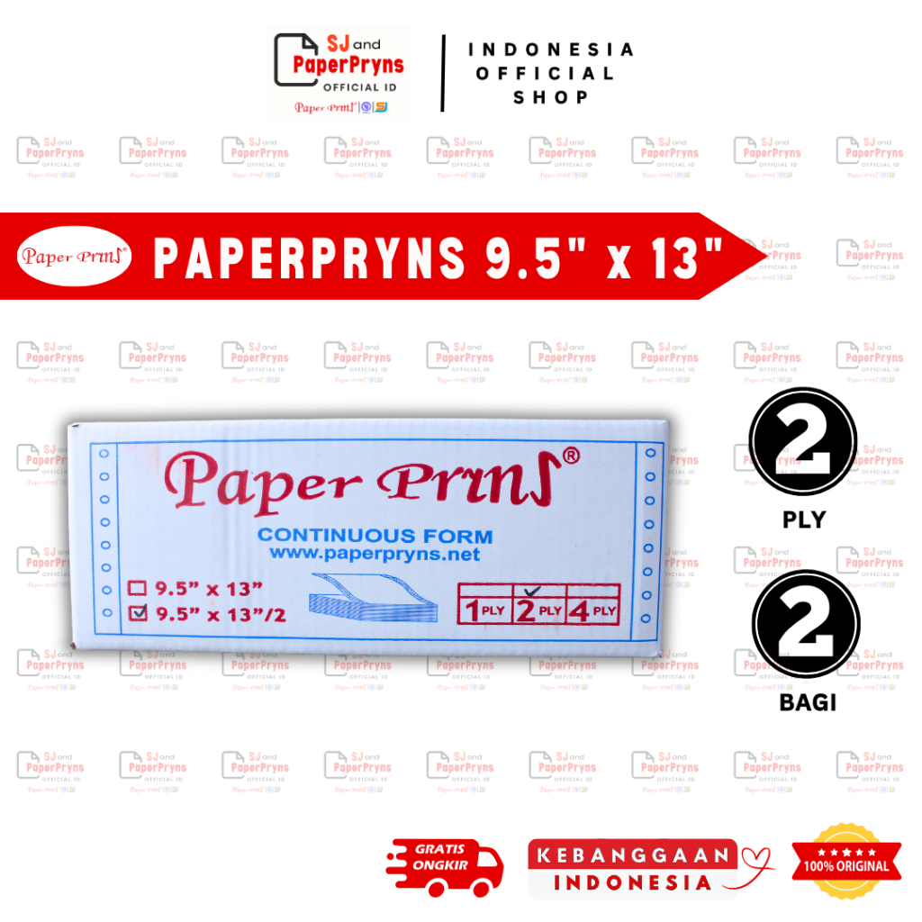 Jual PAPERPRYNS Kertas Continuous Form 9,5" × 13/2" - BAGI 2 (2 PLY ...