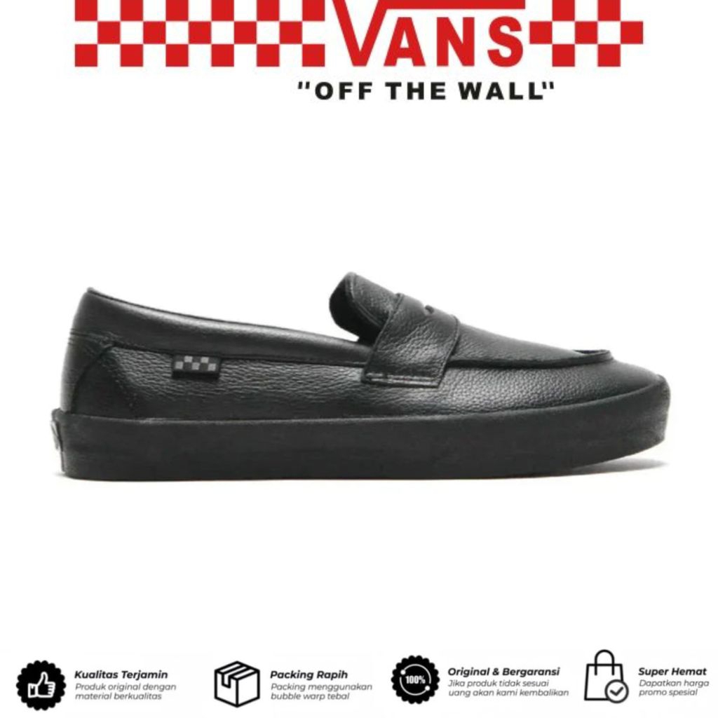 Jual Sepatu Vans Slip On Pro Skate Loafer Leather All Black | Shopee ...