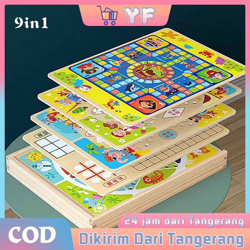 Jual 9in1 Papan Catur Kayu /Wooden Chess Game /Permainan Papan /Board ...