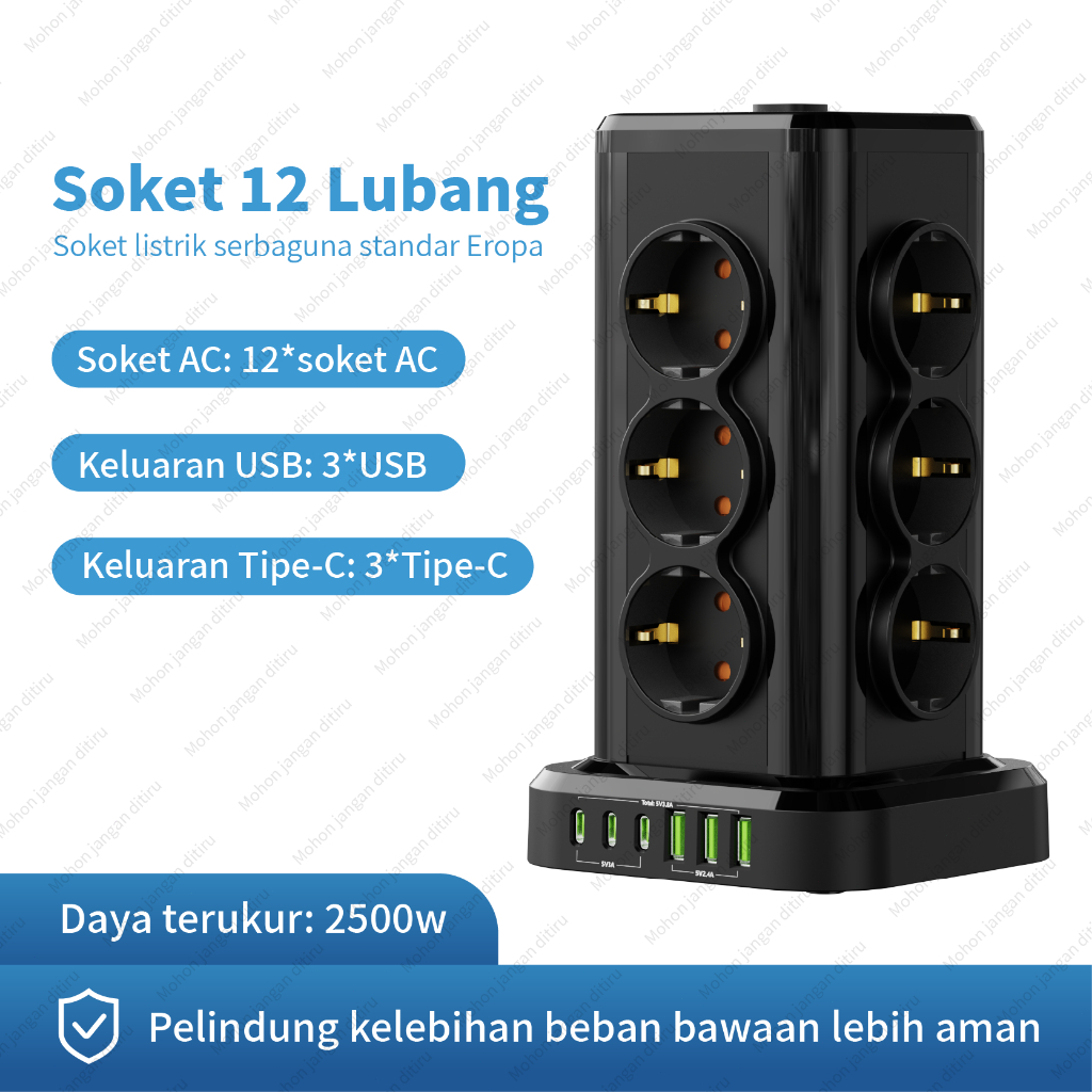 Jual Soket 12/8 Soket Power Strip Multi-Socket, dengan 3 Port USB A 3 ...